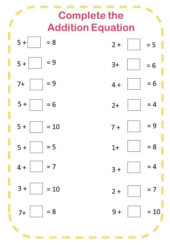 Adding Worksheets Kindergarten