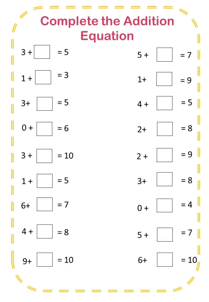 Addition Worksheets For Kindergarten -Free Printables - Mom'sEquation