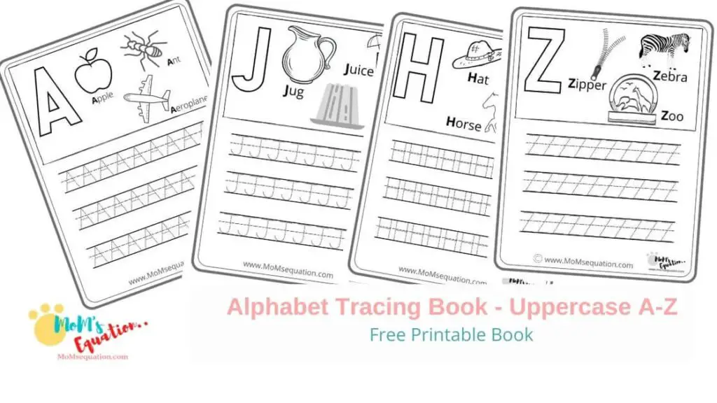 Traceable letters (Uppercase A-Z) Free Worksheet Book - Mom'sEquation