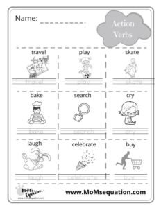 36 Action Verbs-Learn & Trace Worksheets For K,1,2 grades - Mom'sEquation