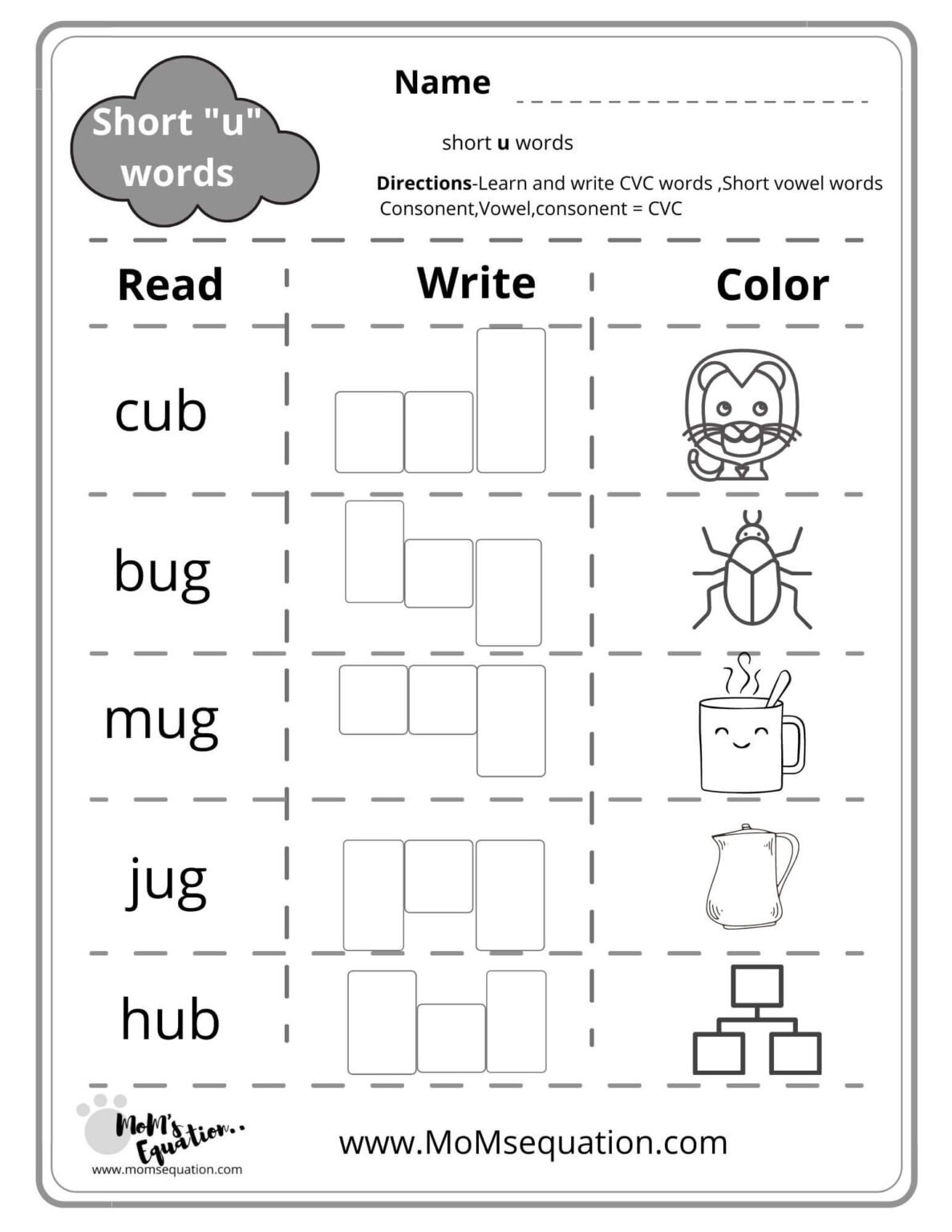 CVC Words Worksheets (A,E,I,O,U) With Pictures pdf-Free Booklet - Mom ...