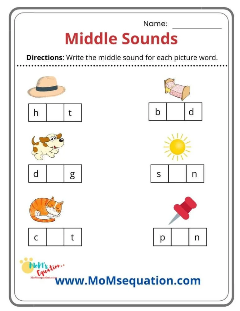 Middle sounds worksheets with pictures-Ready for digital download - Mom ...