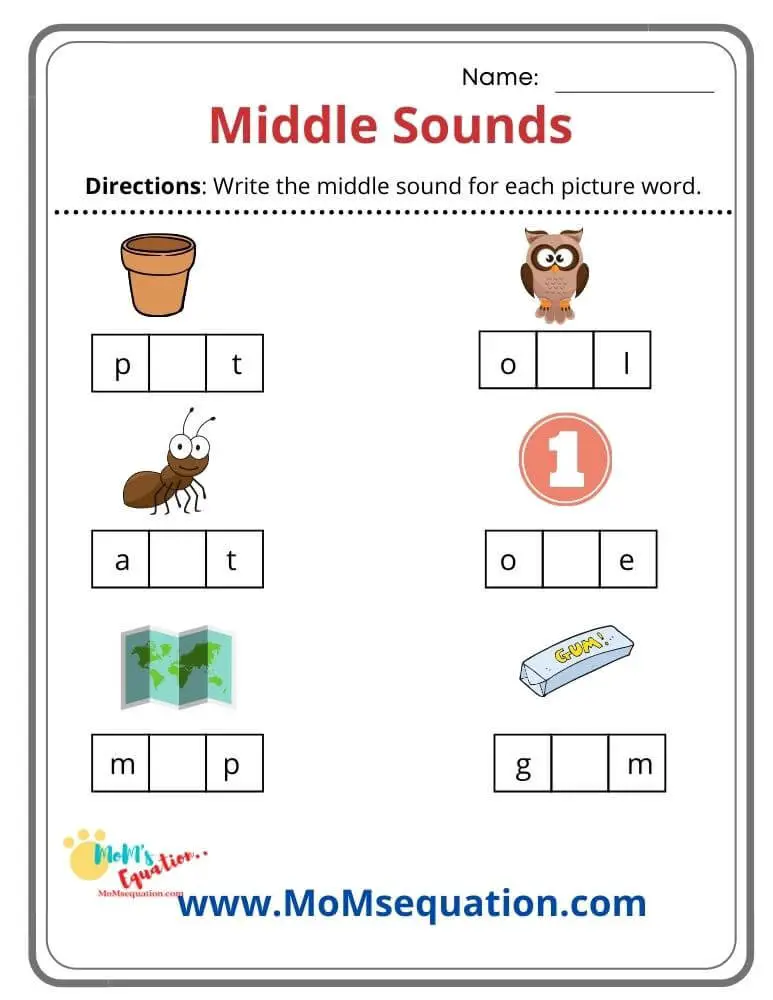Middle sounds worksheets with pictures-Ready for digital download - Mom ...