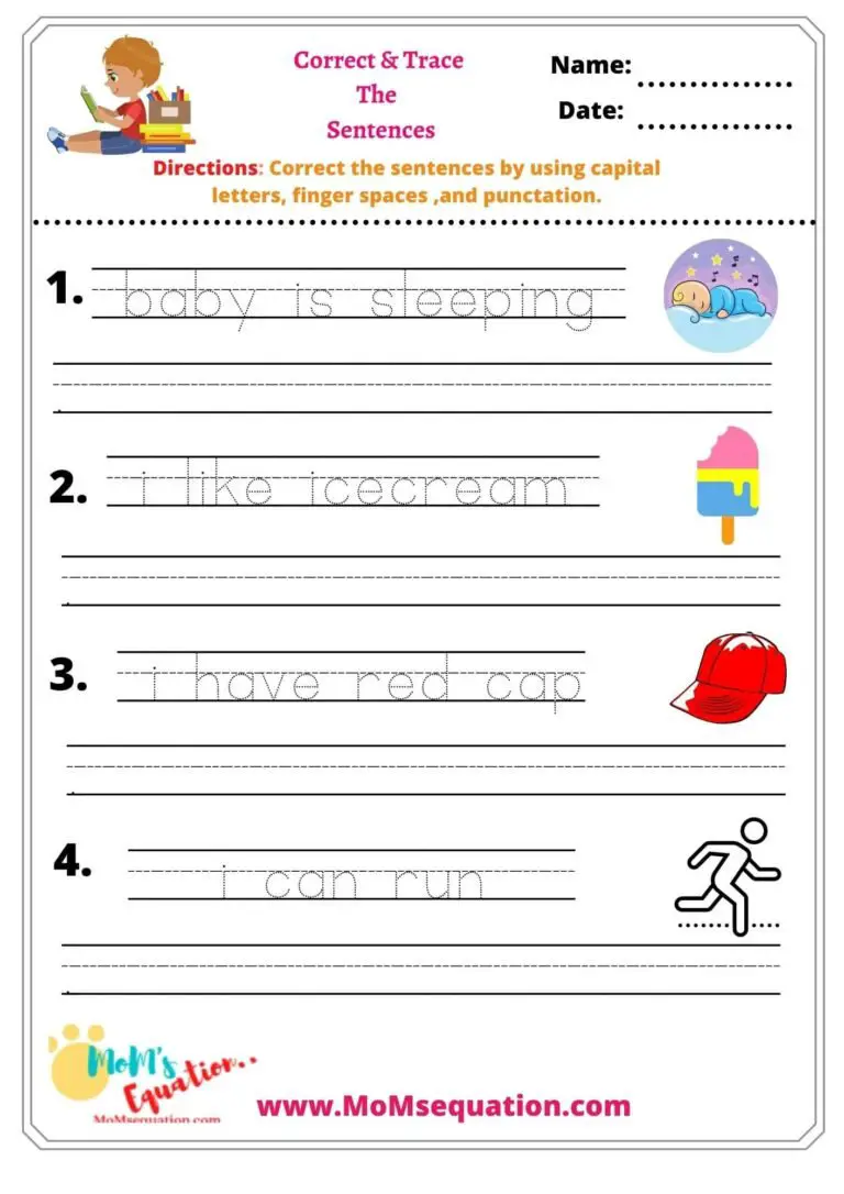 correct the sentences - Grammar worksheets for kindergarten - Mom'sEquation