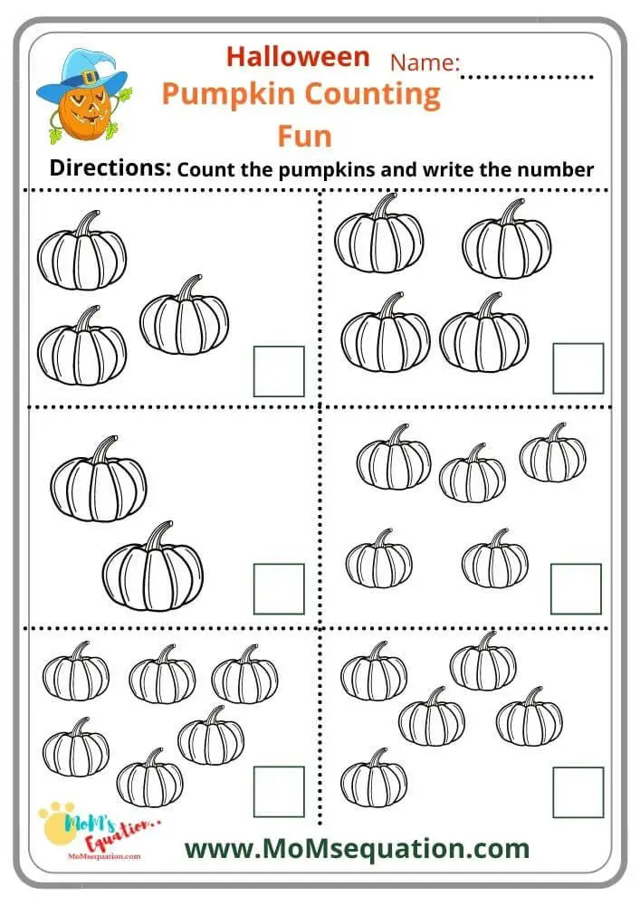 Halloween Pumpkin Counting Worksheets - Mom'sEquation