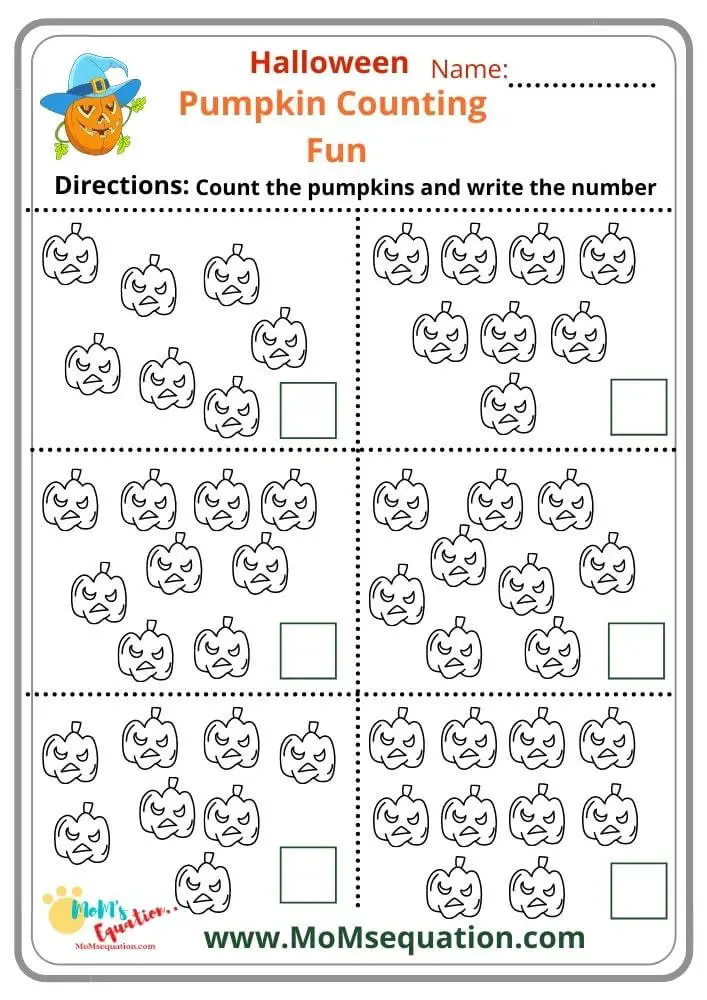 Halloween Pumpkin Counting Worksheets - Mom'sEquation