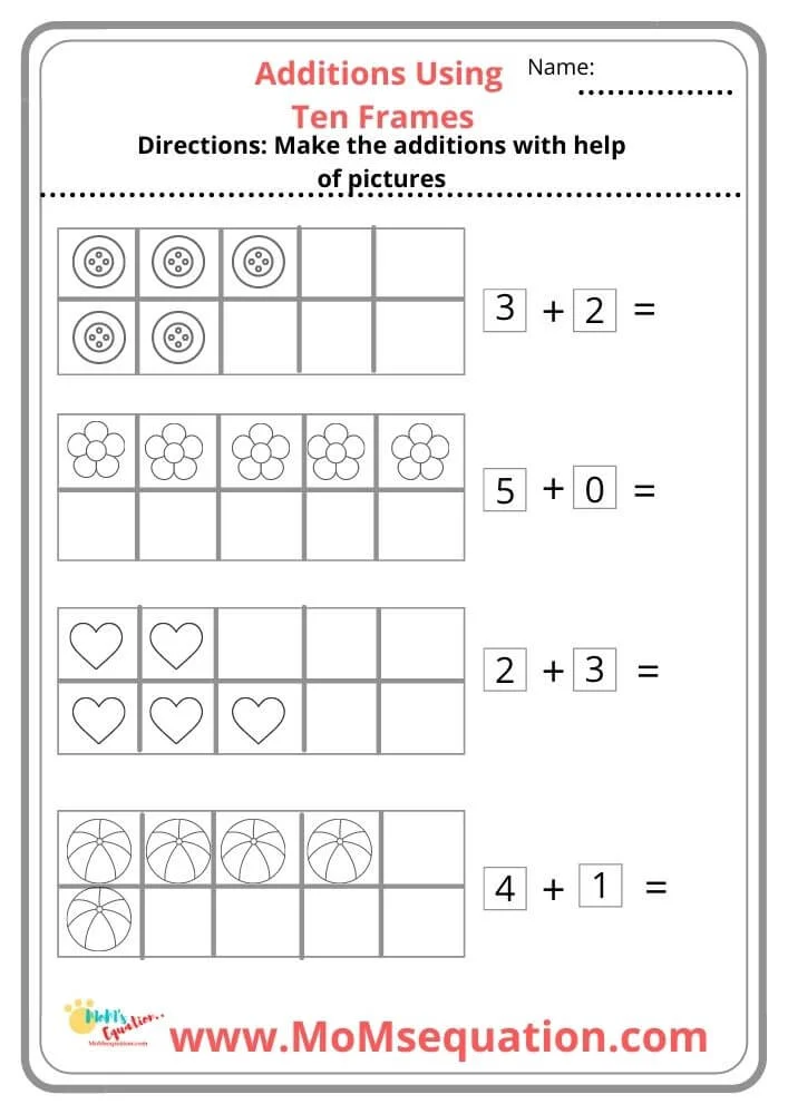 Ten Frames Addition Worksheets For Kindergarten - Mom'sEquation