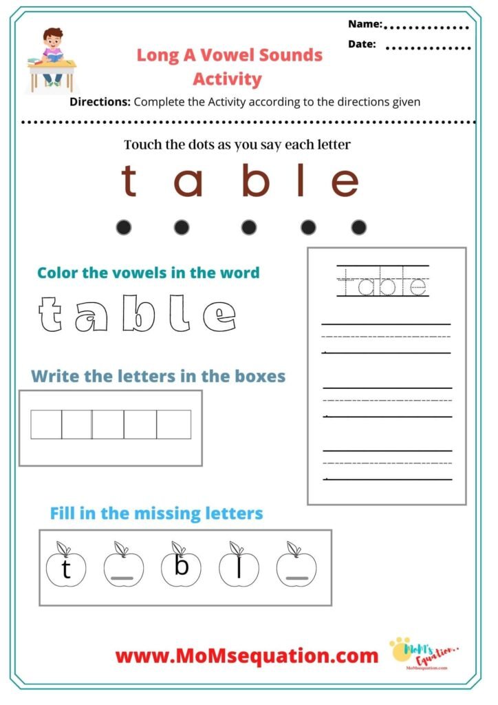 Long Vowel a words Activity - Fun workbook for kindergarten - Mom'sEquation