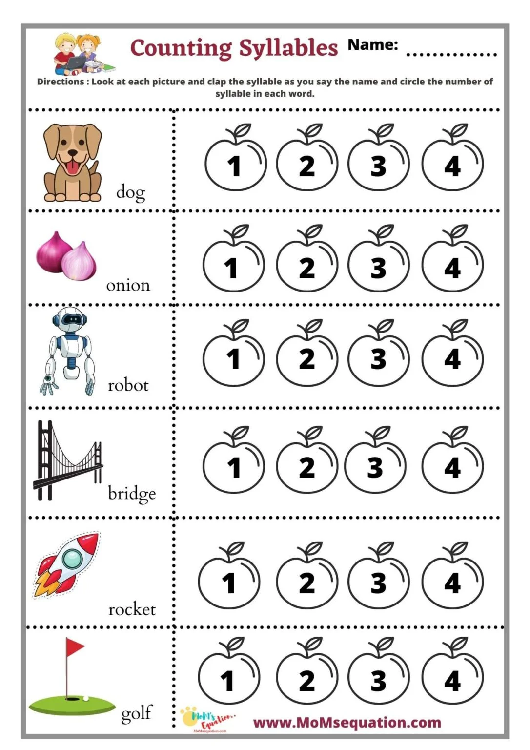 Counting Syllables worksheets-phonics activity free pdf - Mom'sEquation