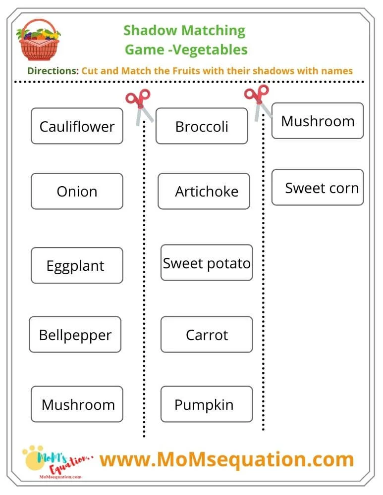 Cut And Paste Fruits & Vegetable Worksheets For Preschool - Mom'sEquation
