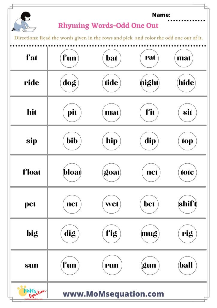 non rhyming words for kids-improve kids language with our freebies ...