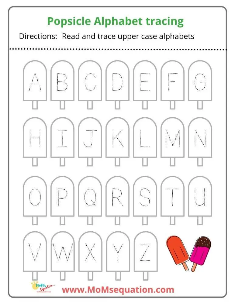 Popsicle Letter Tracing worksheets For pre-k - Mom'sEquation