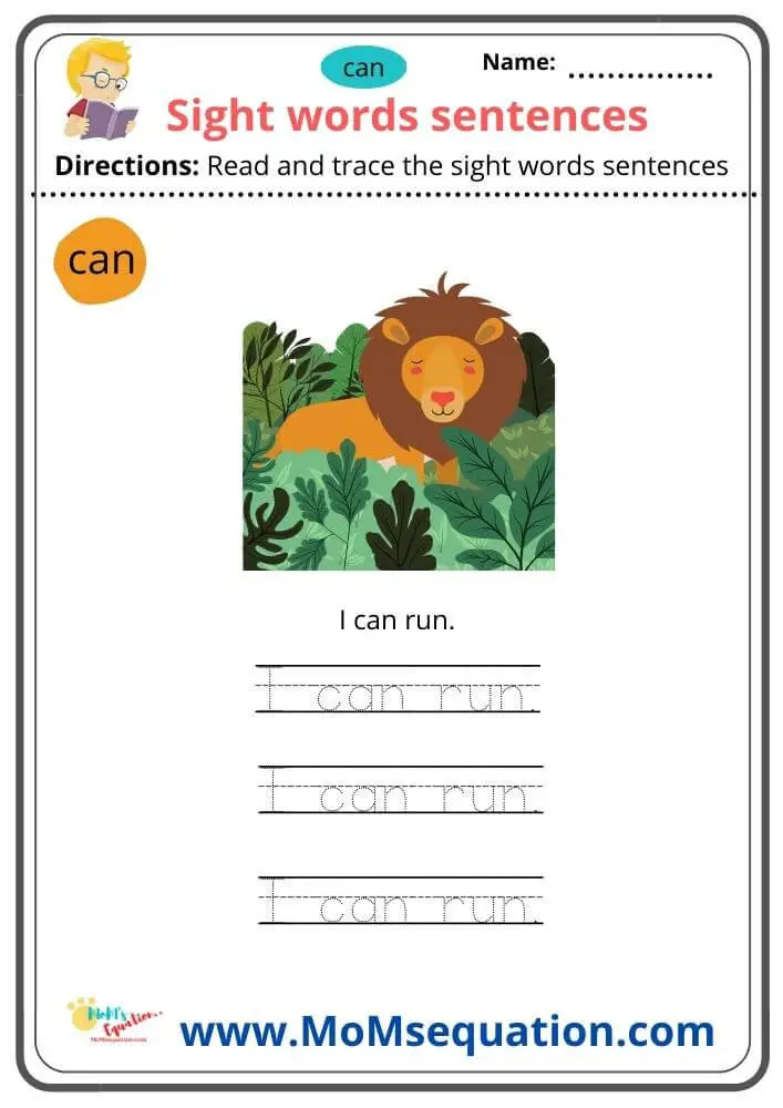 Read & Trace Sight Words In Sentence Worksheets - Mom'sEquation