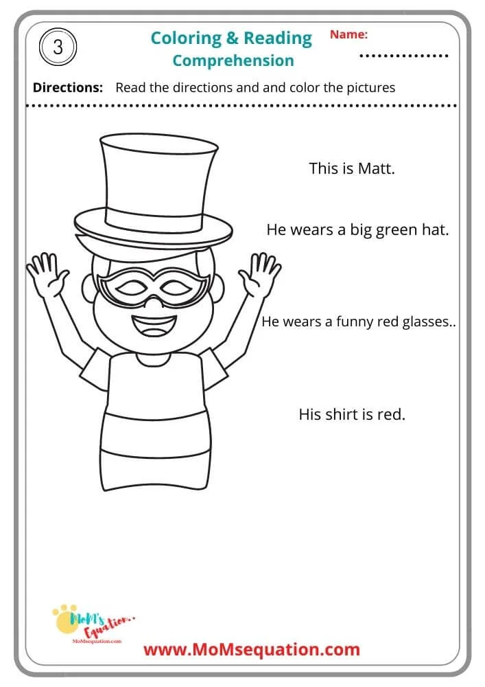 Read and Color Worksheets PDF - Mom'sEquation