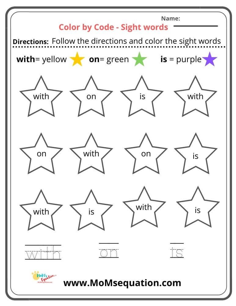 Color By Code Kindergarten Sight Words - Mom'sEquation