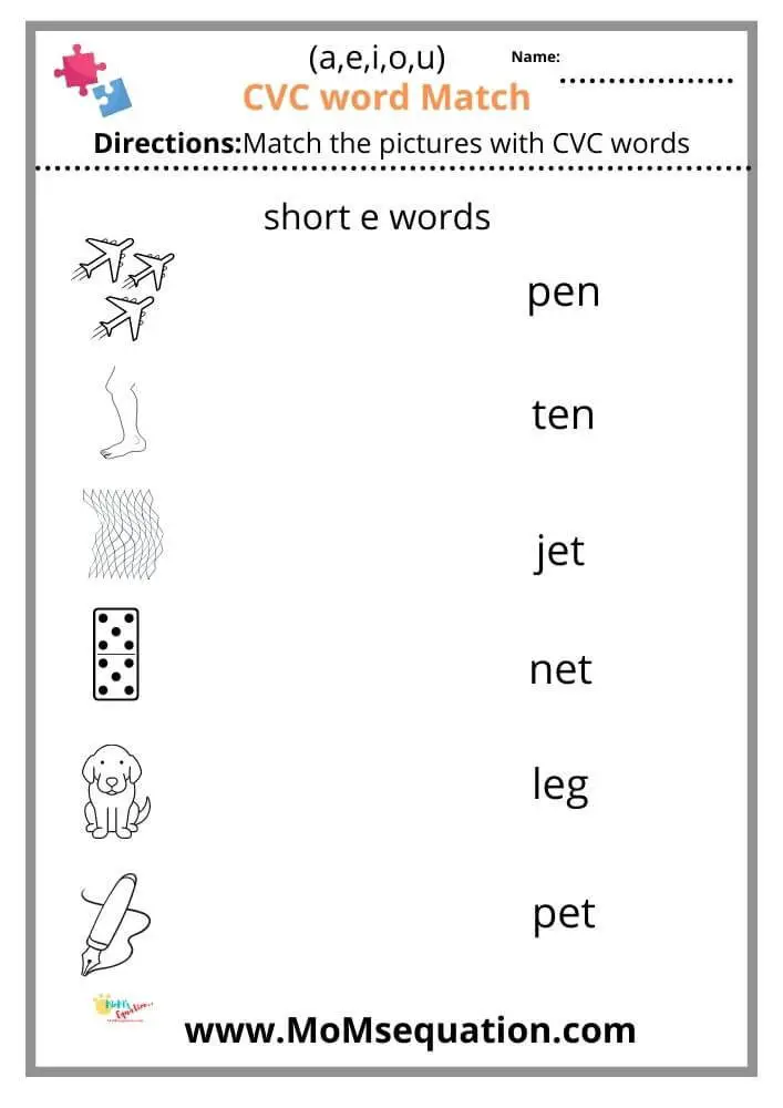 CVC Word Match Worksheets For Kindergarten - Mom'sEquation