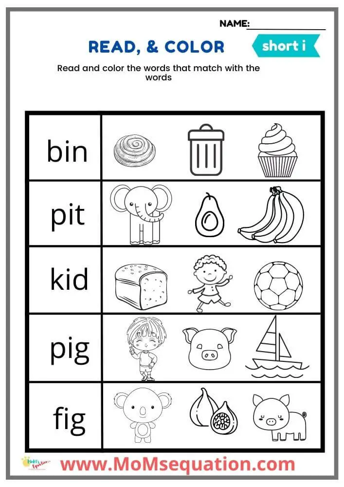 Read & Color CVC Words With Pictures - Mom'sEquation