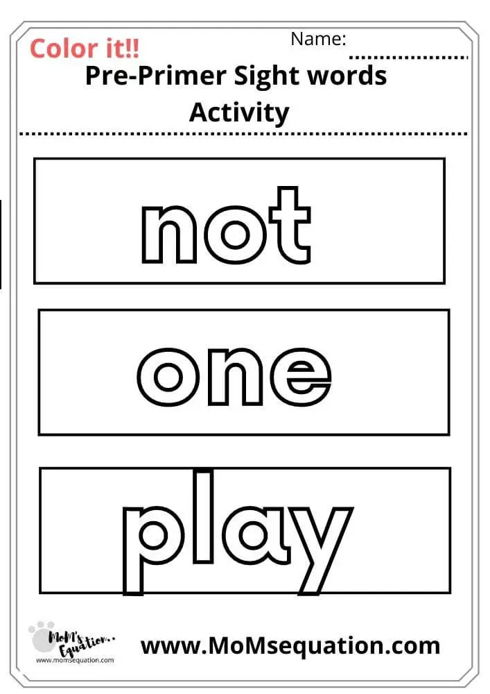 Pre-Primer Sight Words Activity Sheets -16 Page Pdf - Mom'sEquation
