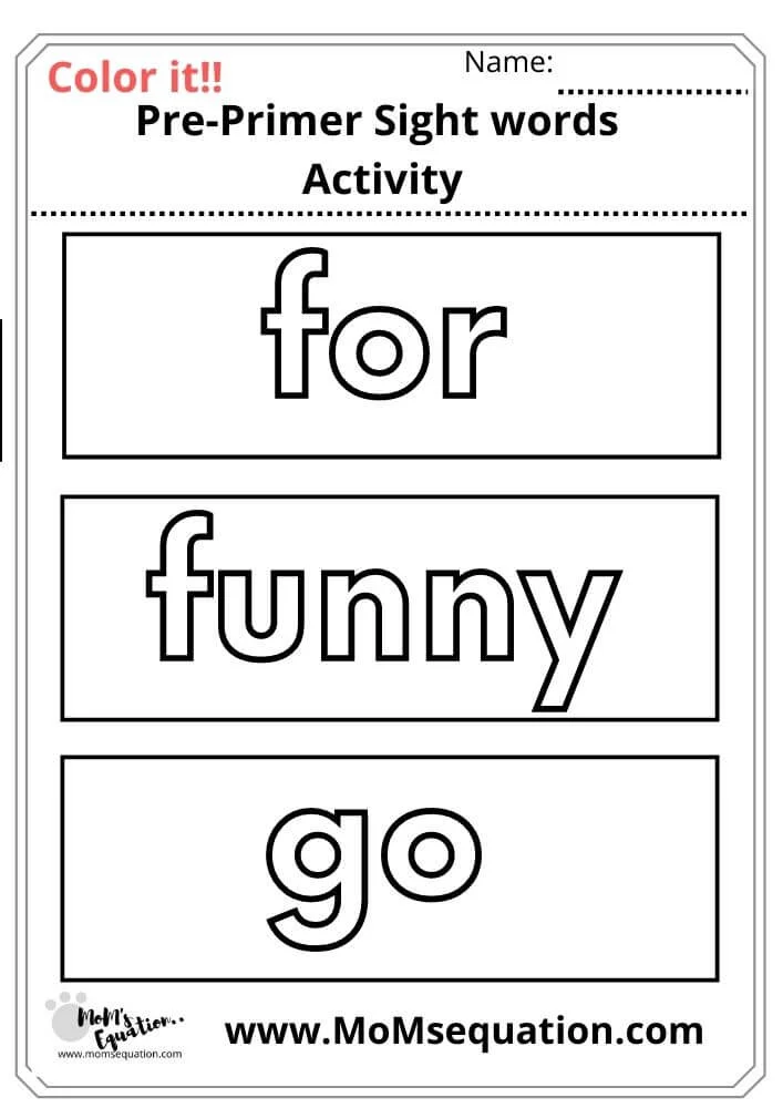 Pre-Primer Sight Words Activity Sheets -16 Page Pdf - Mom'sEquation