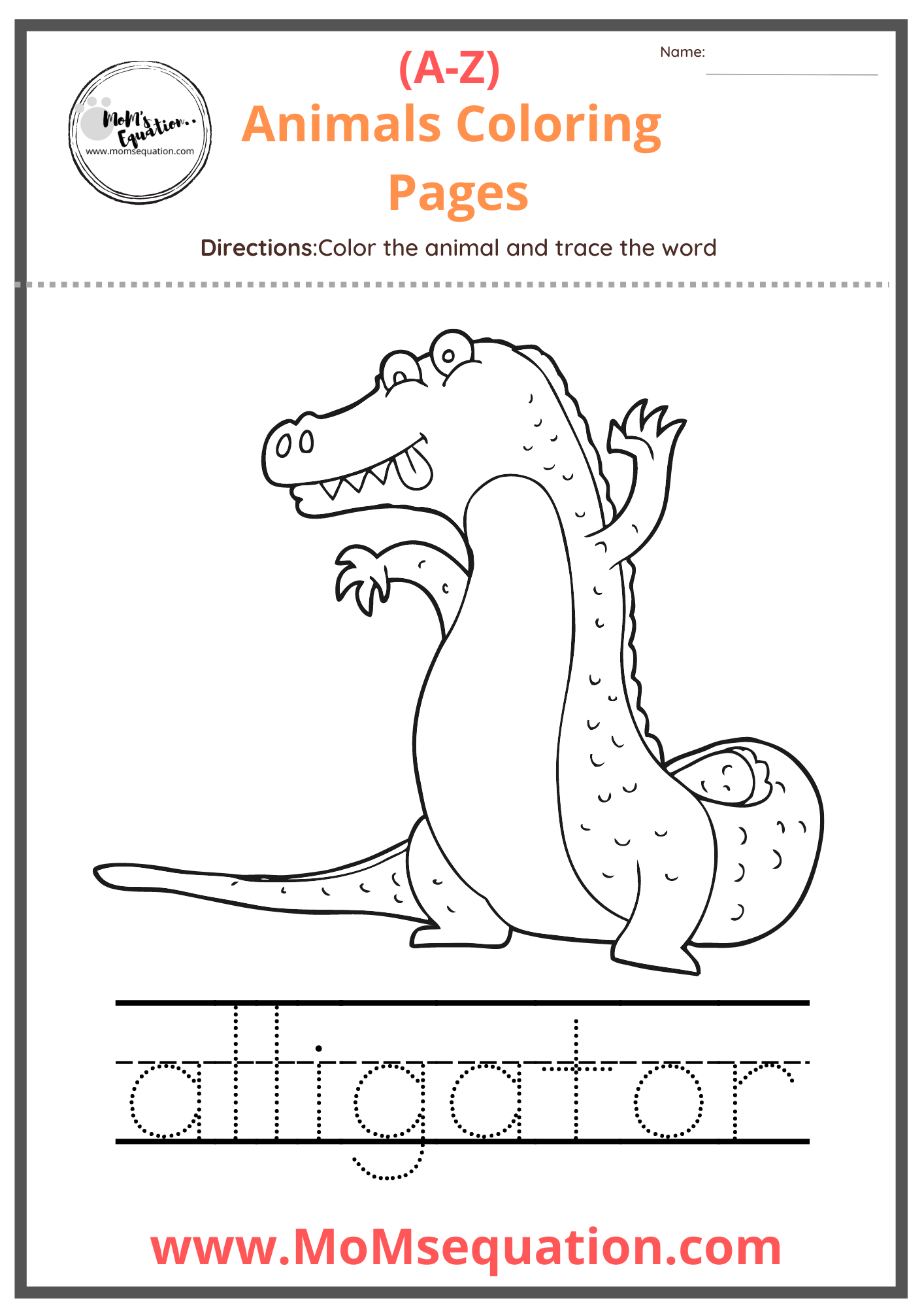 (A-Z) Animals Alphabet Coloring Pages - 26-page pdf - Mom'sEquation
