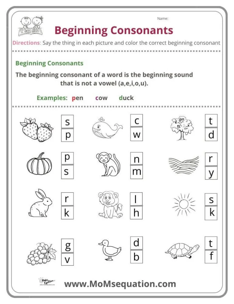 Beginning Consonants Worksheets -Free Printables - Mom'sEquation