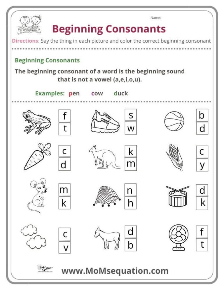 Beginning Consonants Worksheets -Free Printables - Mom'sEquation