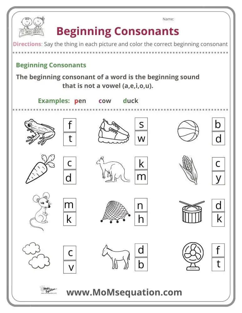 Beginning Consonants Worksheets -Free Printables - Mom'sEquation
