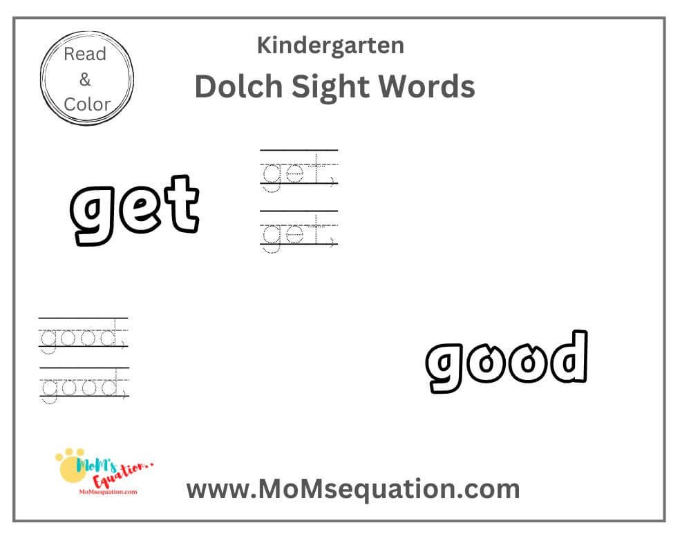 Trace and color Dolch sight words list for Kindergarten-52 sight words ...