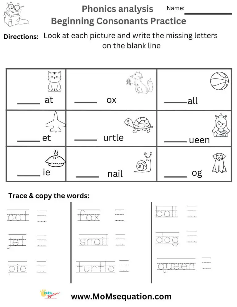 1st grade Phonics Worksheets-Beginning Consonants - Mom'sEquation