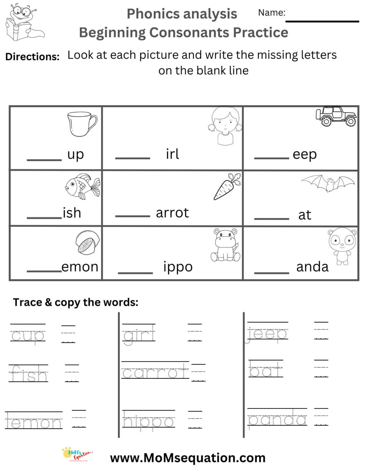 1st grade Phonics Worksheets-Beginning Consonants - Mom'sEquation