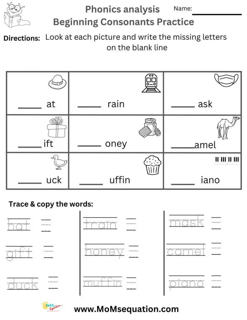 1st grade Phonics Worksheets-Beginning Consonants - Mom'sEquation