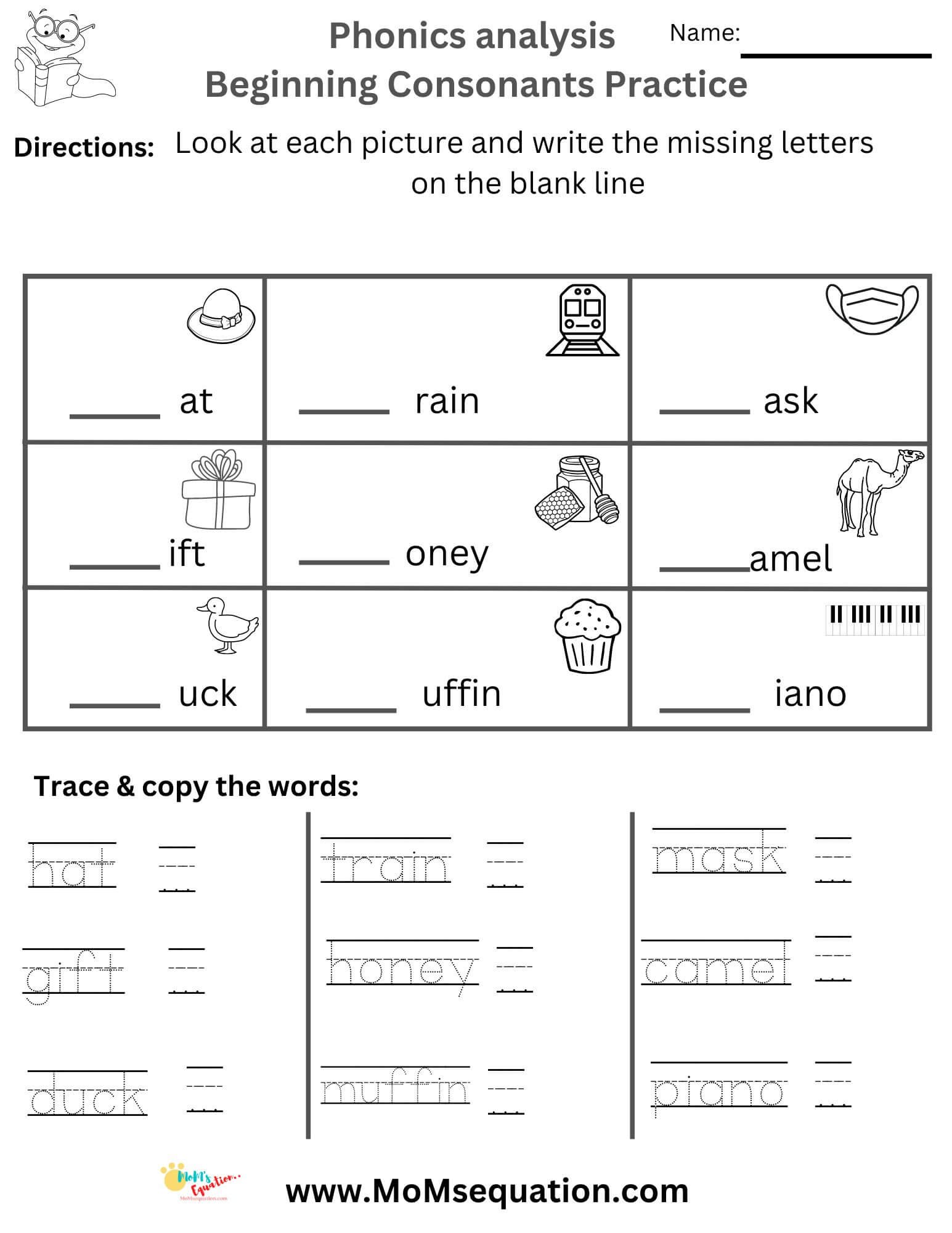 1st grade Phonics Worksheets-Beginning Consonants - Mom'sEquation