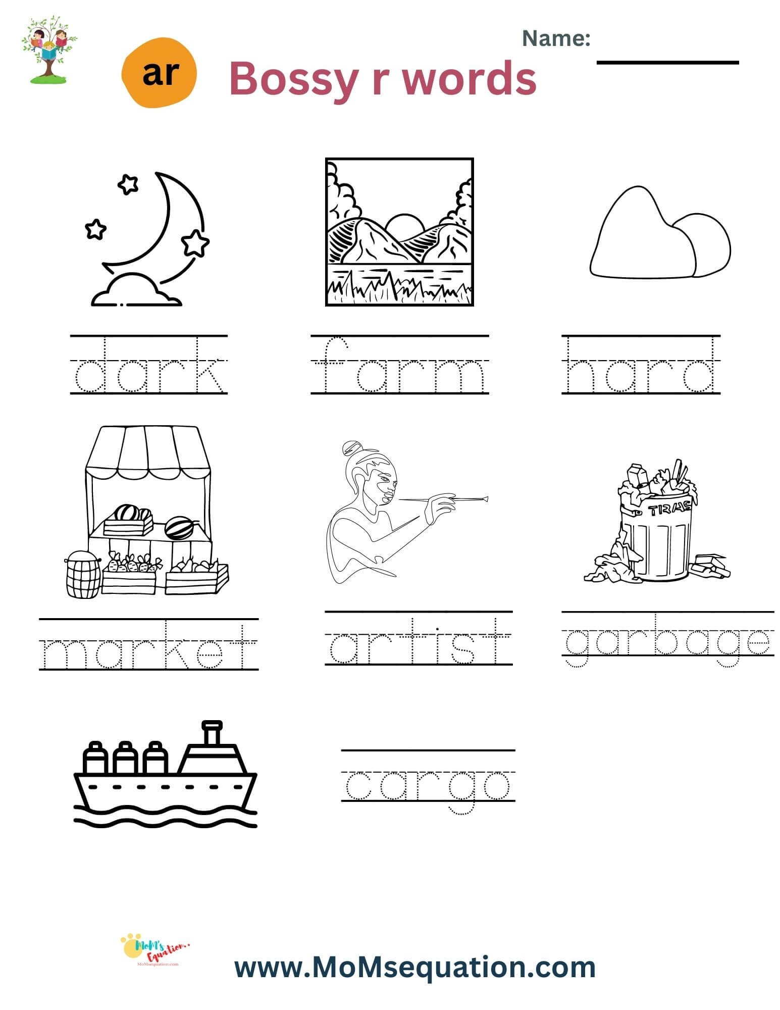 R-Controlled Vowel Words Or Bossy-R words Worksheets For Grade 1 and ...