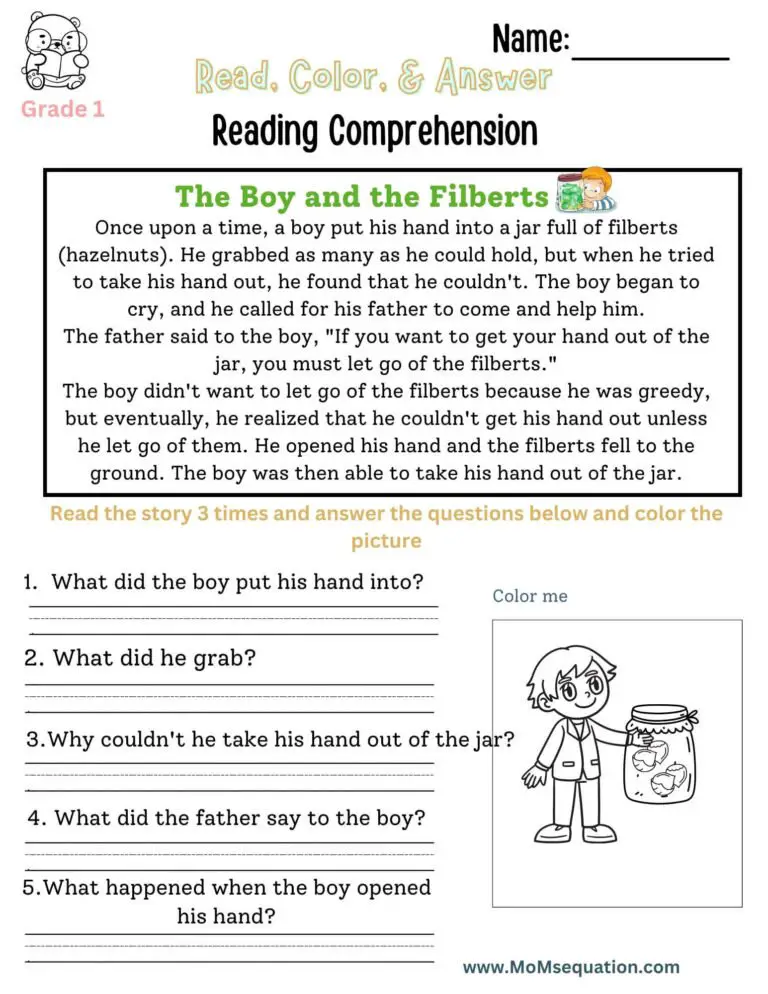 Reading Comprehension Worksheets For First Grade - Mom'sEquation