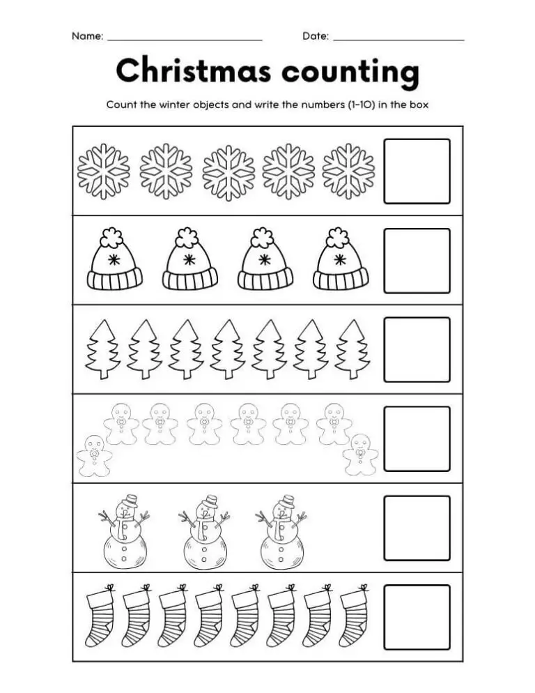 Christmas Counting Worksheets For Preschool - Mom'sEquation