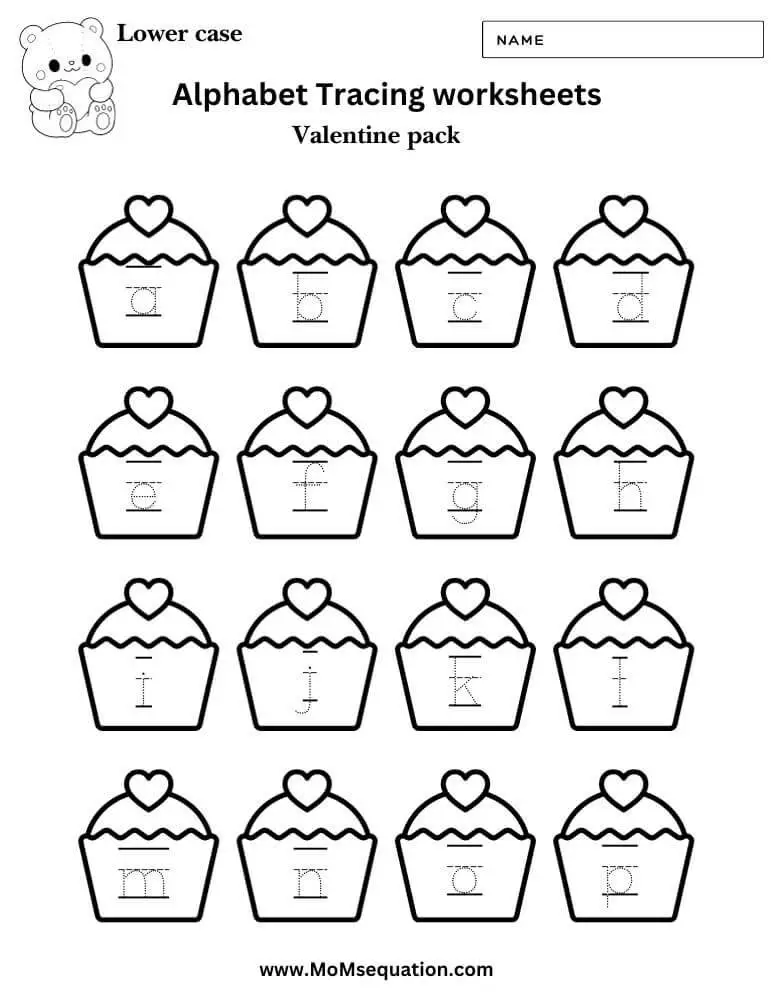 Valentine's Day Worksheets For Preschool - Lowercase Letter Tracing ...