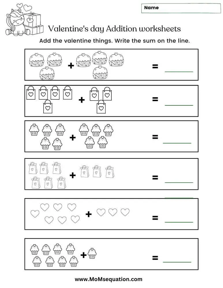 Valentine Additions Worksheets For Kindergarten - Mom'sEquation