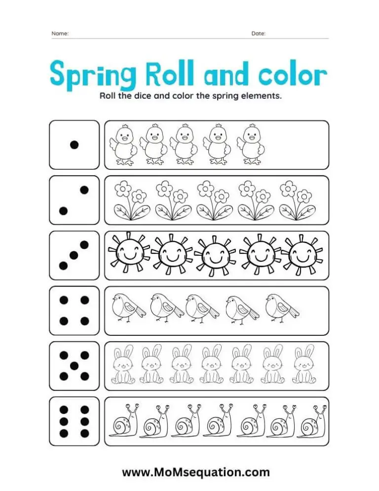 Spring Worksheets For Preschool-Roll and Color - Mom'sEquation