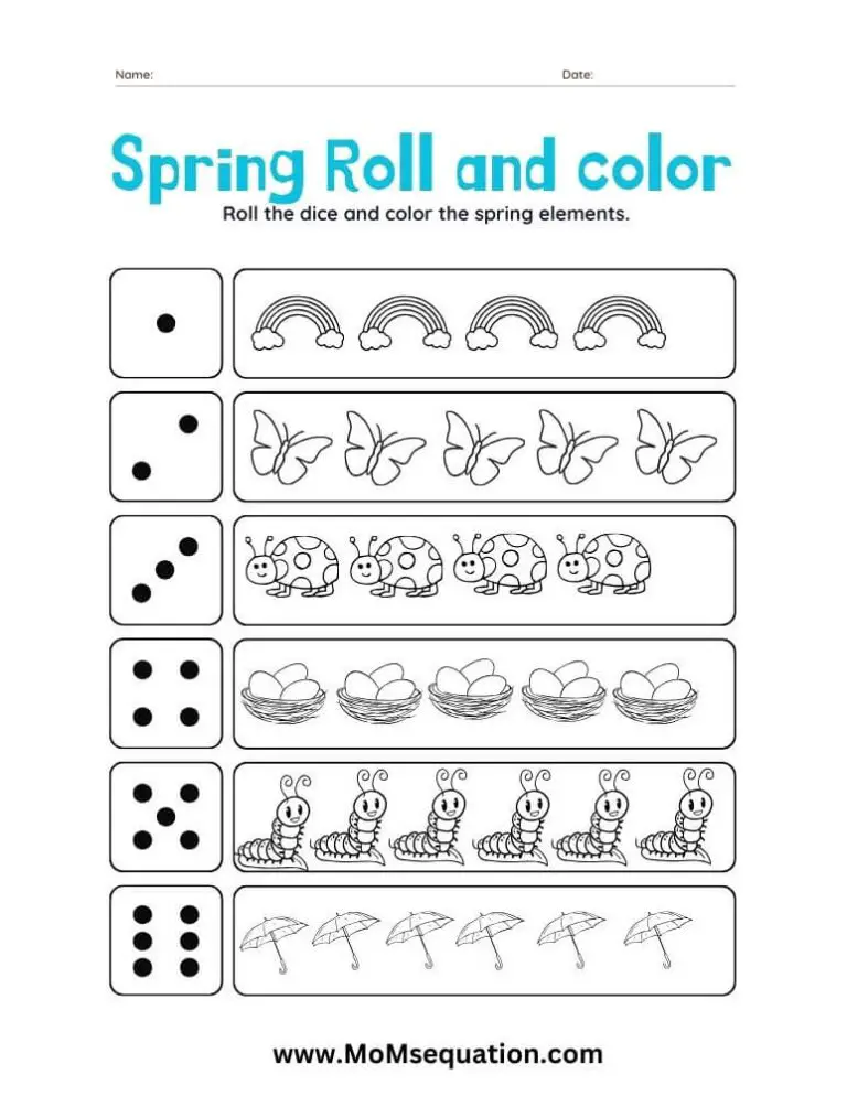 Spring Worksheets For Preschool-Roll and Color - Mom'sEquation